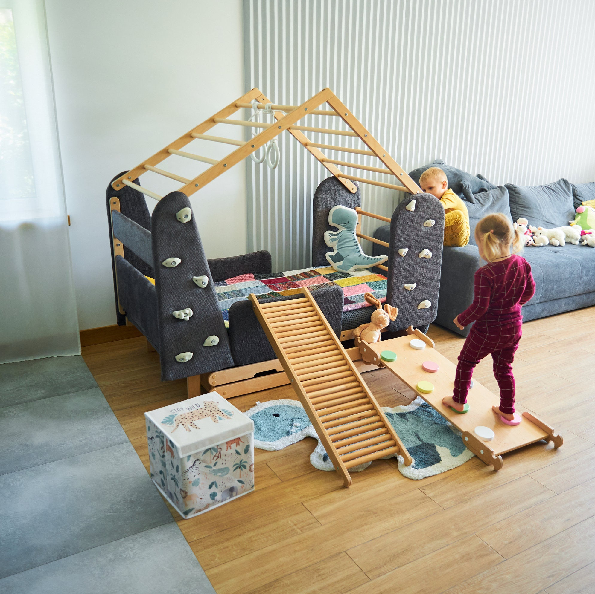 Toddler Bed, Bed With Rock Climbing Panels, Bed With Soft Panels, Kids ...