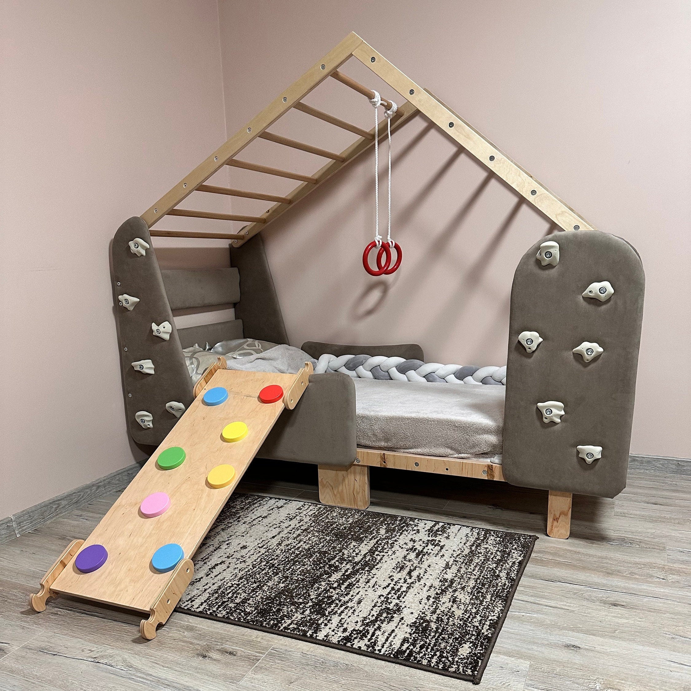 Bed Floor With Rock Climbing Panels, Bed With Soft Panels, Kids Gym-bed ...