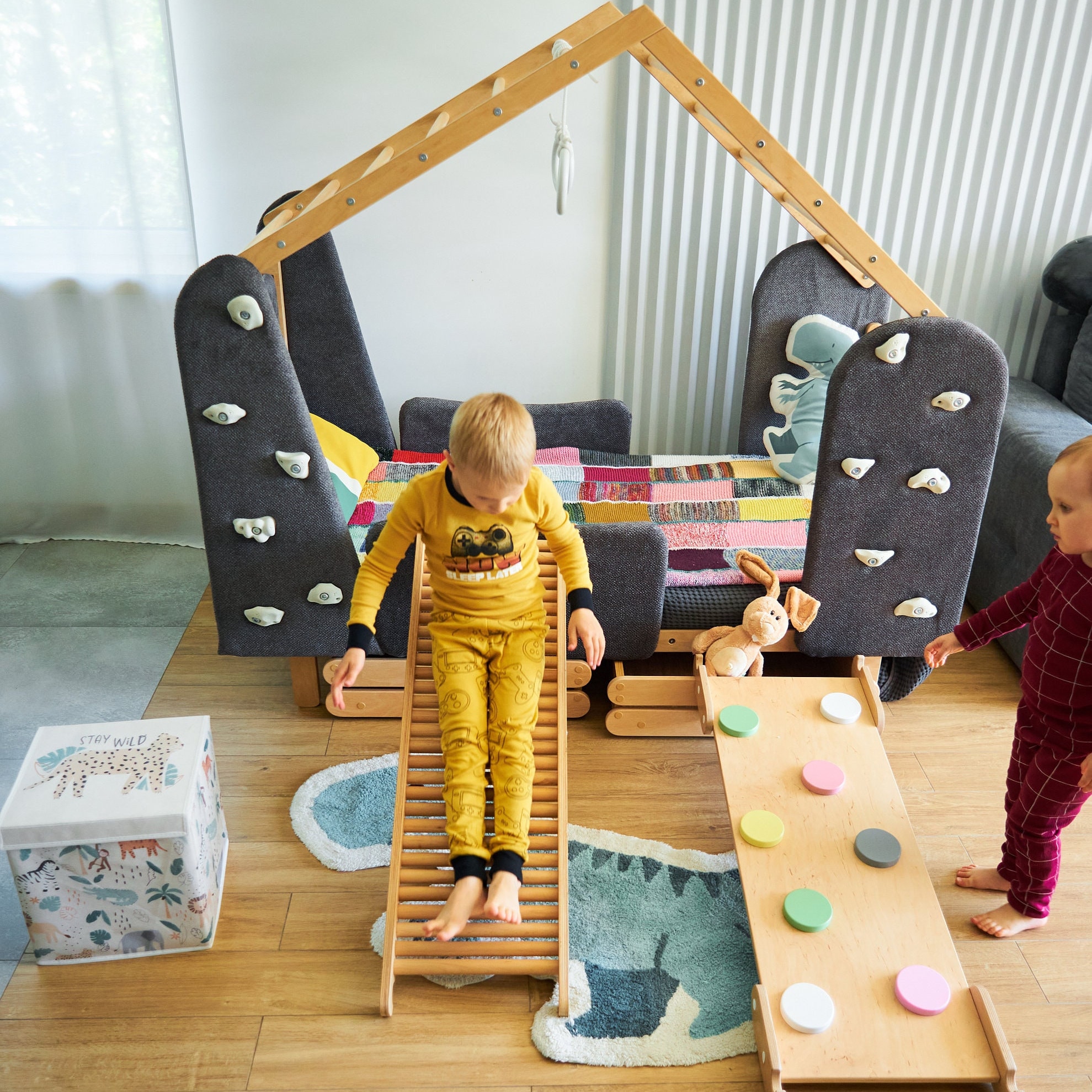 Toddler Bed, Bed With Rock Climbing Panels, Bed With Soft Panels, Kids ...