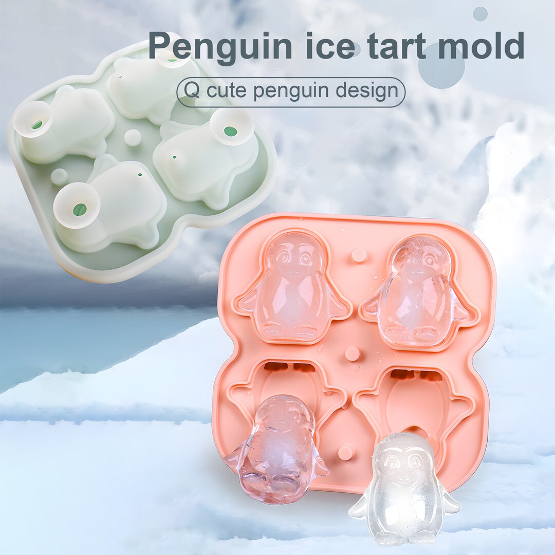 Penguin Shape Ice Cube Mould,4-grid Food Grade Cute 3D Penguin Ice Cube ...