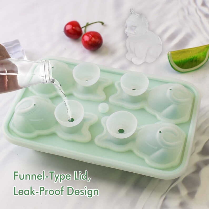 4-grid Food Grade Cute 3D Cat Ice Cube Mold With Funnel, Easy to Demold ...