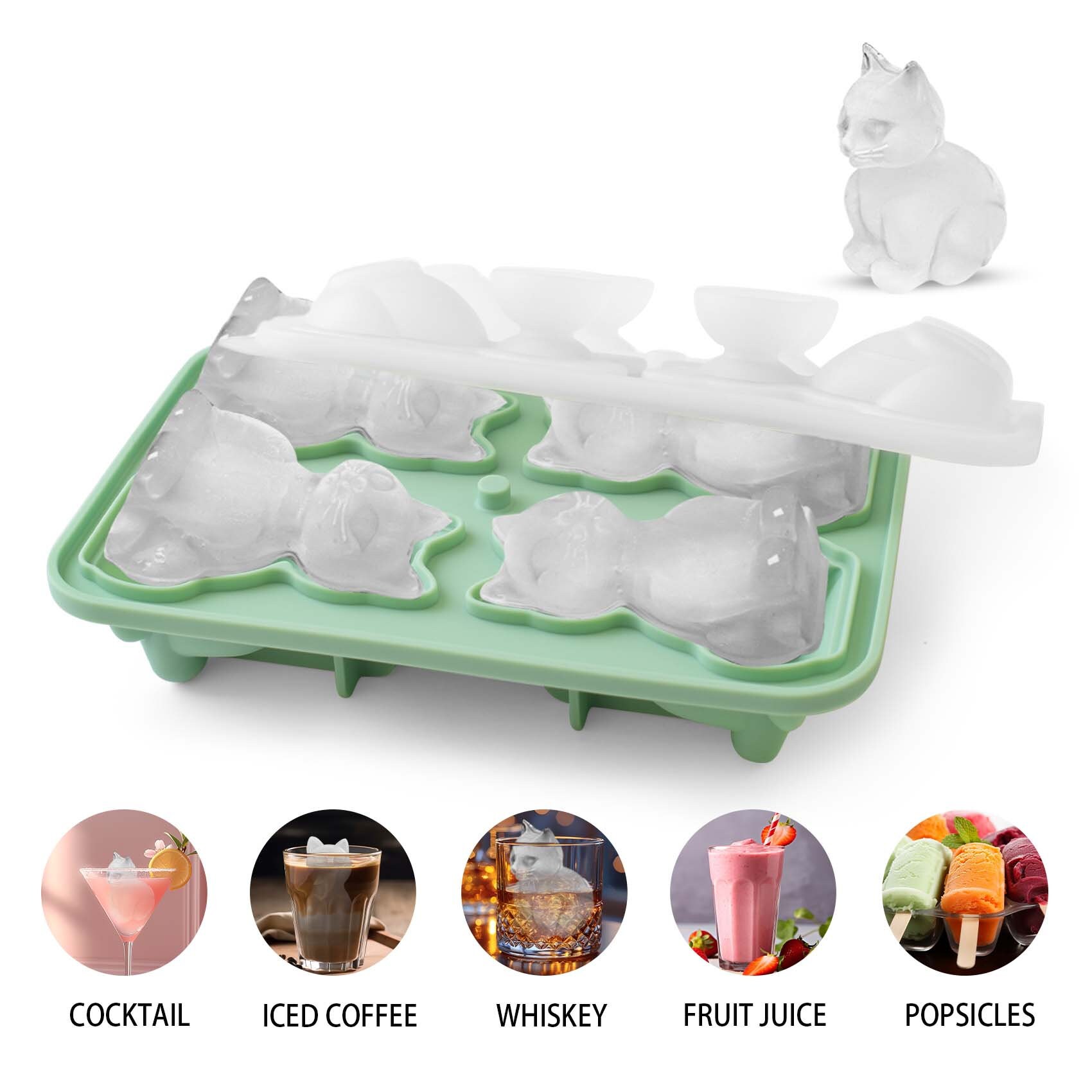 4-grid Food Grade Cute 3D Cat Ice Cube Mold With Funnel, Easy to Demold ...