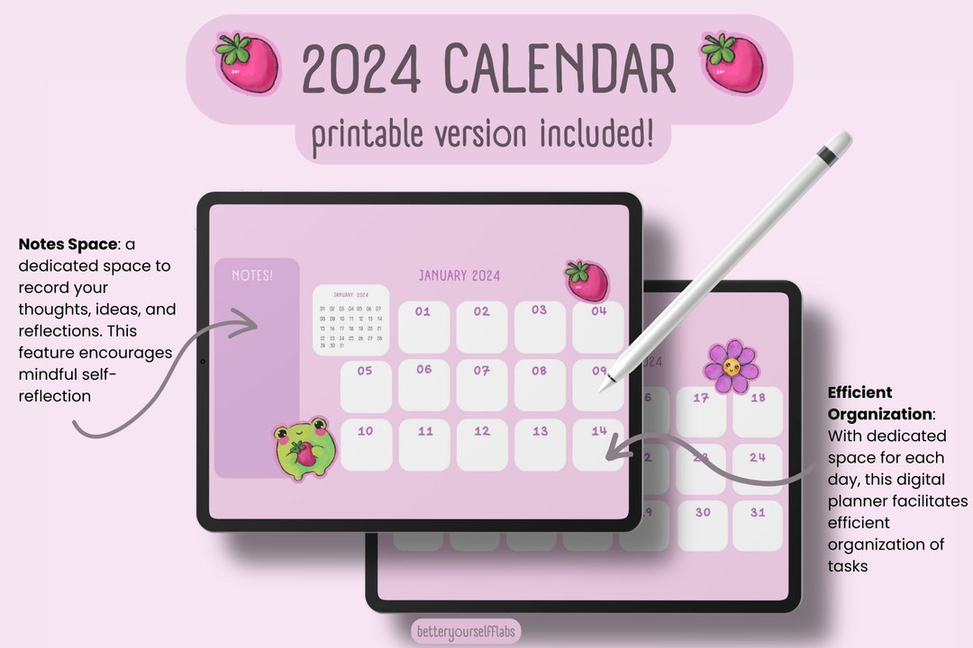 Digital Calendar 2024 Calendar 2024 Printable Cute Calendar Calendar ...