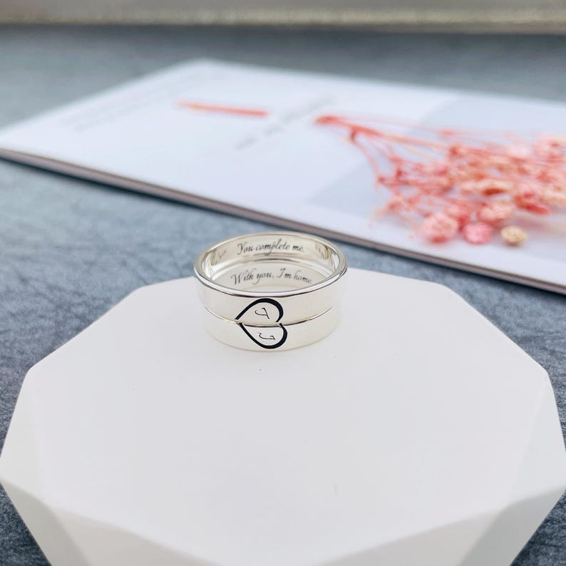 Personalized Heart Couple Rings • Custom Name Ring • Letter Ring ...