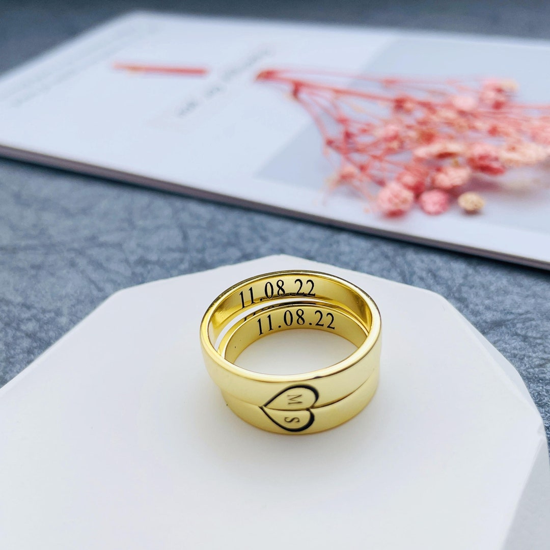 Personalized Heart Couple Rings • Custom Name Ring • Letter Ring ...