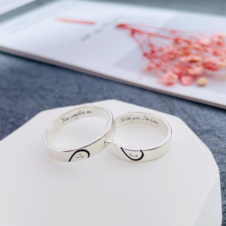 Personalized Heart Couple Rings • Custom Name Ring • Letter Ring ...