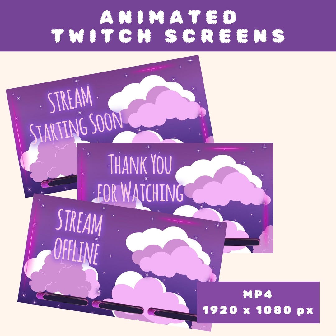 Animated Purple Clouds Twitch Screens: Stream Starting, Offline, Thank ...