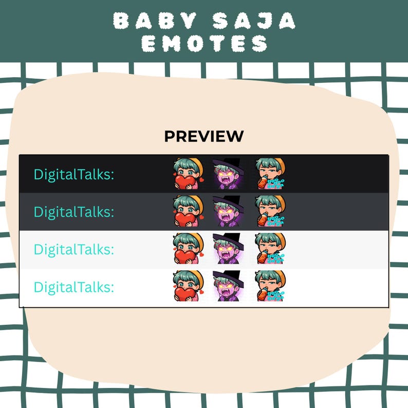 Baby Saja Chibi Emotes: Kpop Twitch Streamer Pack (PNG Digital Download ...