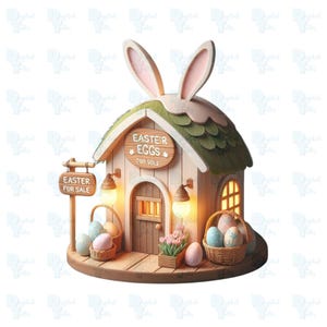 4 Easter Eggs Bunny House PNG High Quality Pngs for Crafting, Pods ...