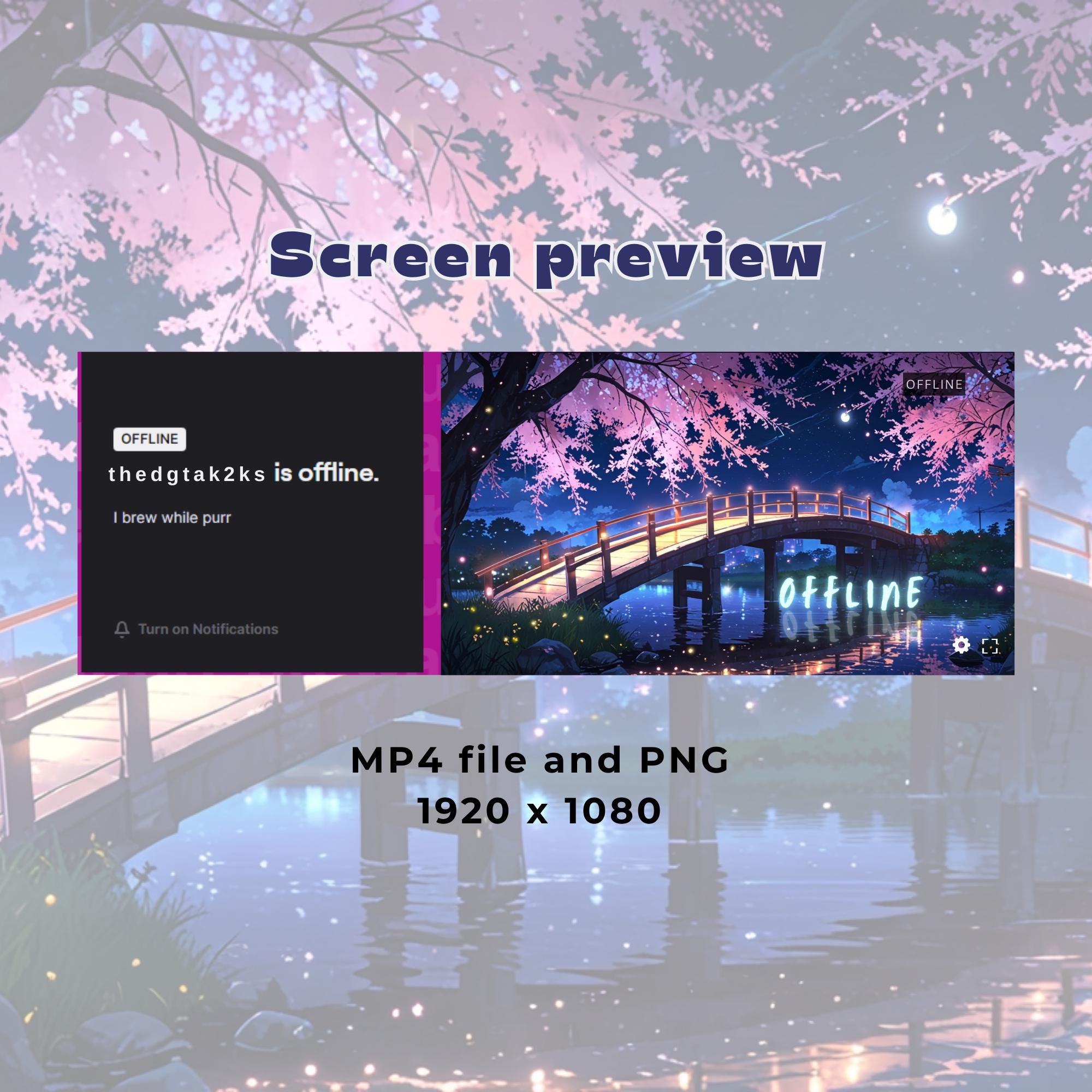 Animated and PNG Twitch Offline Screen, Sakura Bridge Streaming Offline ...