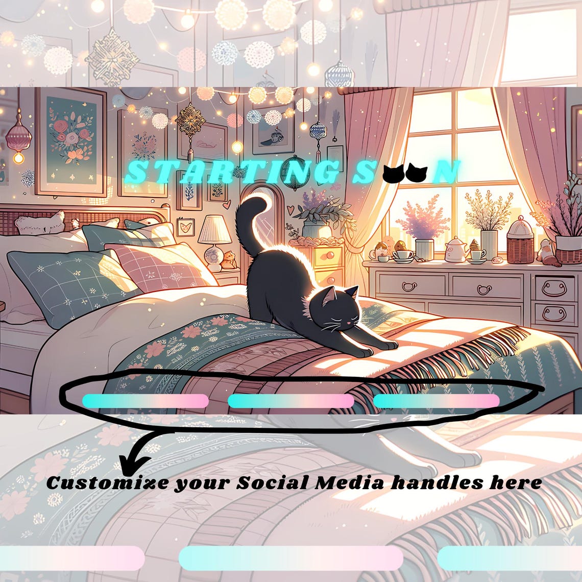 2 Twitch Starting Soon Screens, Cat Stretching Cozy Cat Bed Stream ...