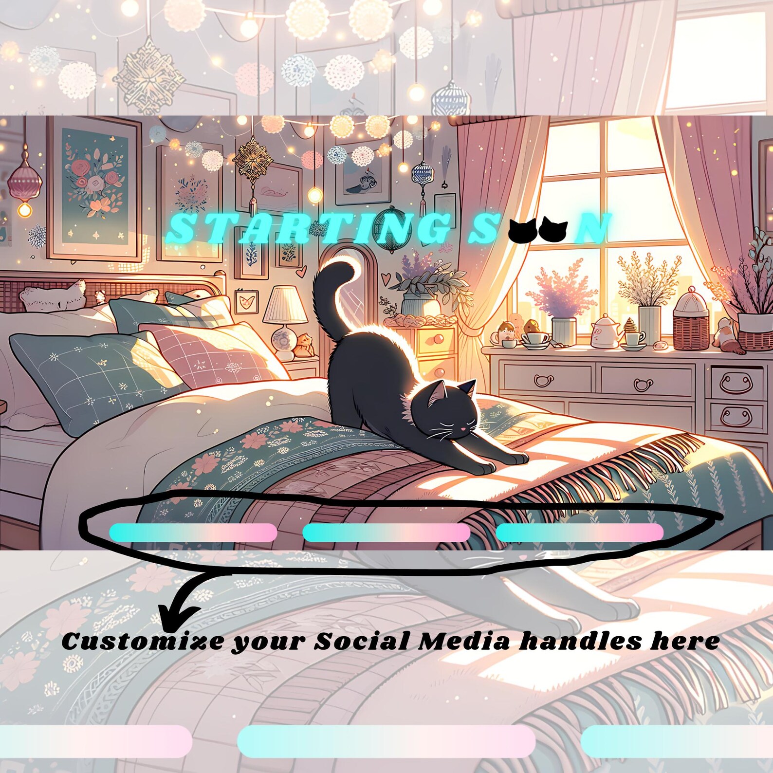 2 Twitch Starting Soon Screens, Cat Stretching Cozy Cat Bed Stream ...