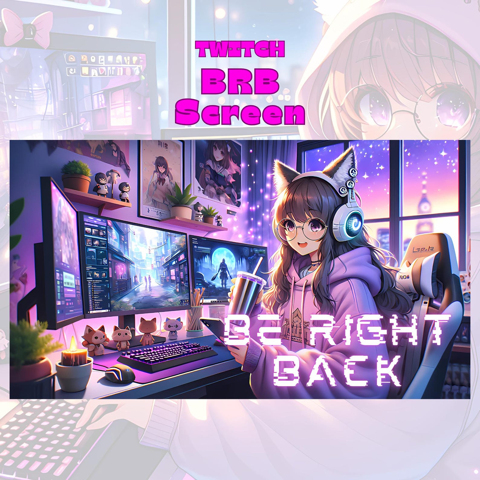 Gamer Girl Twitch Screens: Starting Soon, BRB, Offline (PNG Digital ...