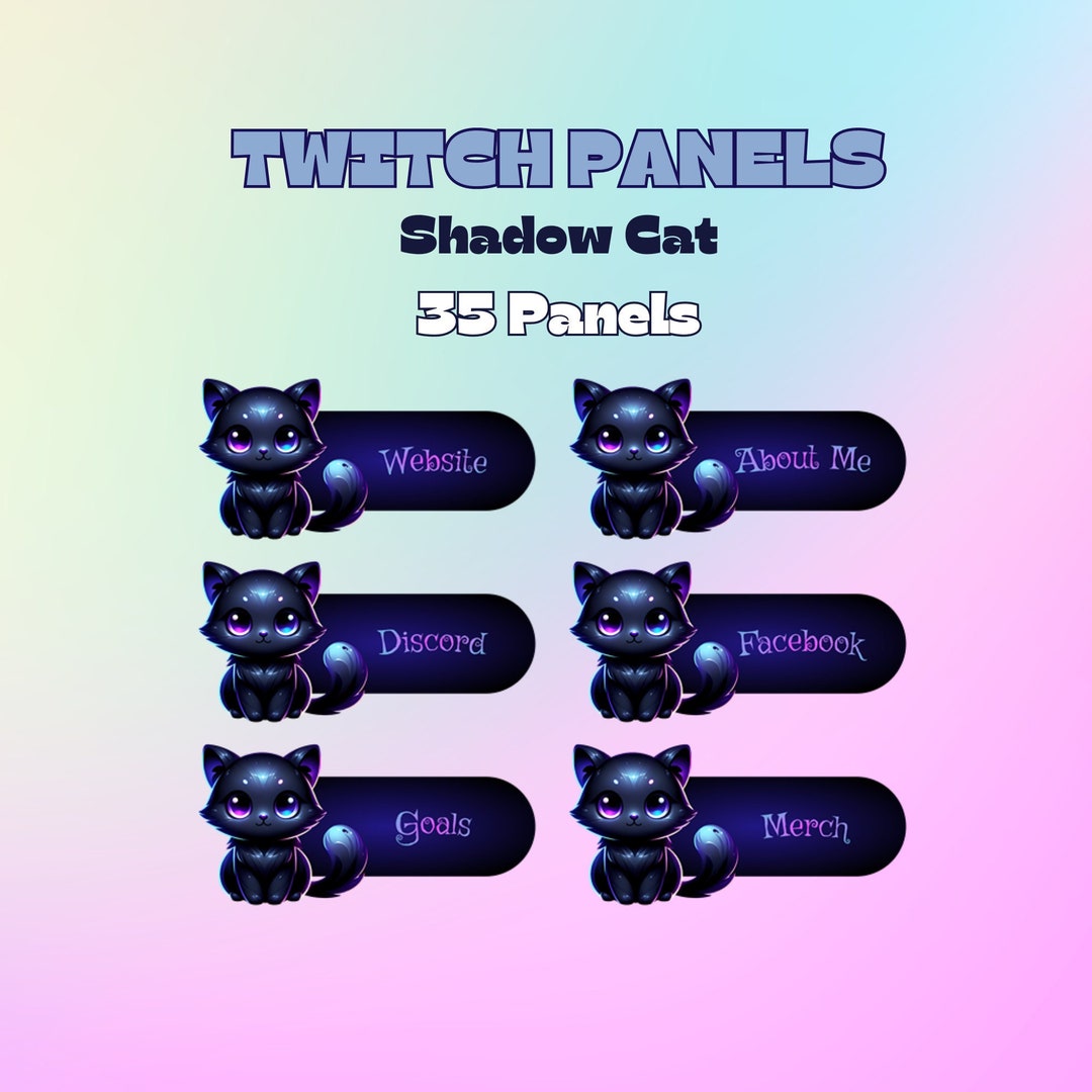 Black Cat Twitch Panels Set, 35 Premade Shadow Cat Stream Panels, Black ...