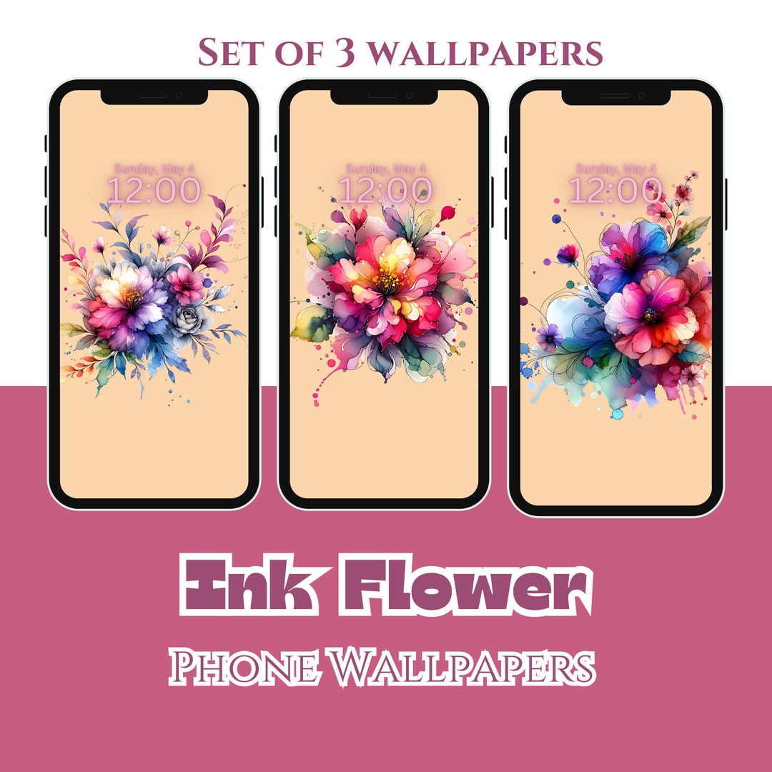 Ink Flower Phone Wallpapers Digital Download, Floral Phone Wallpaper in ...