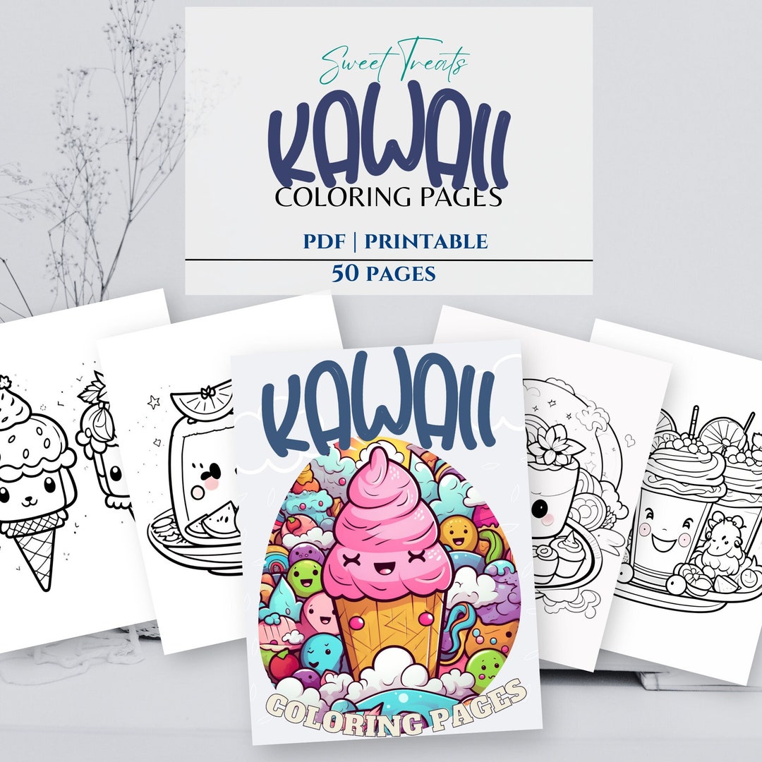 50 Kawaii Sweet Treats Coloring Pages: Kids & Adults (printable PDF) - Etsy