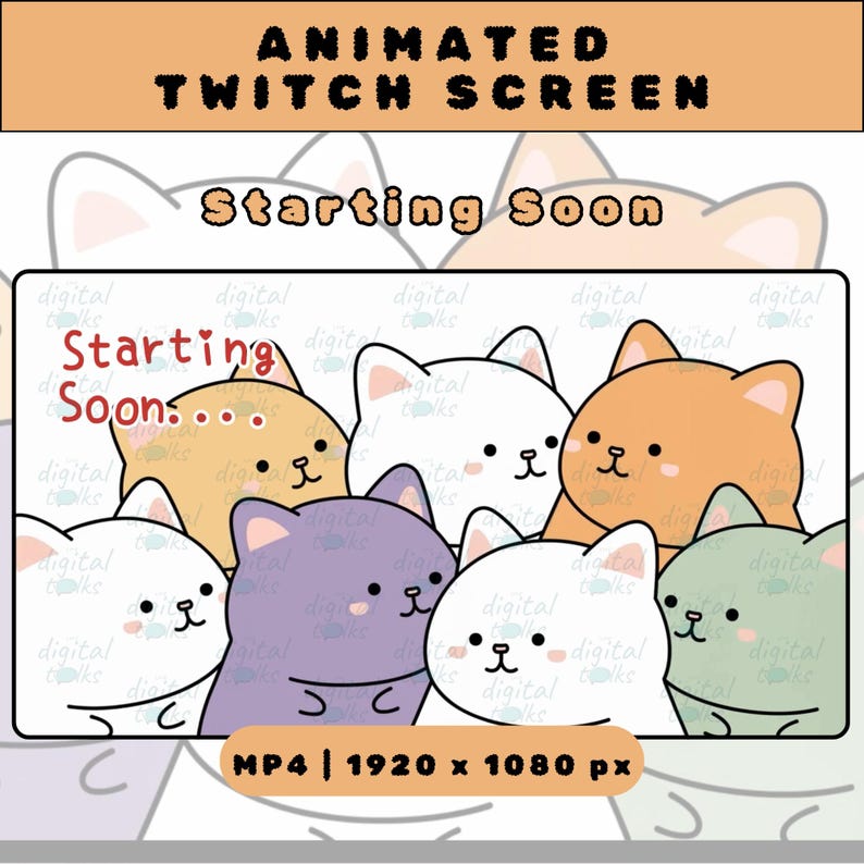 Animated Twitch Starting Soon Screen: Curious Cats (MP4 Digital ...