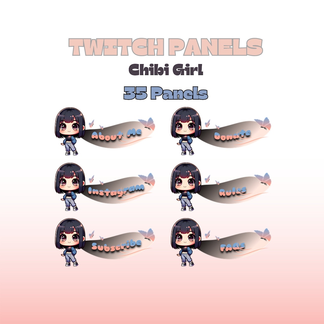 Chibi Girl Twitch Panels Set, 35 Premade Custom Stream Panels, Chibi ...