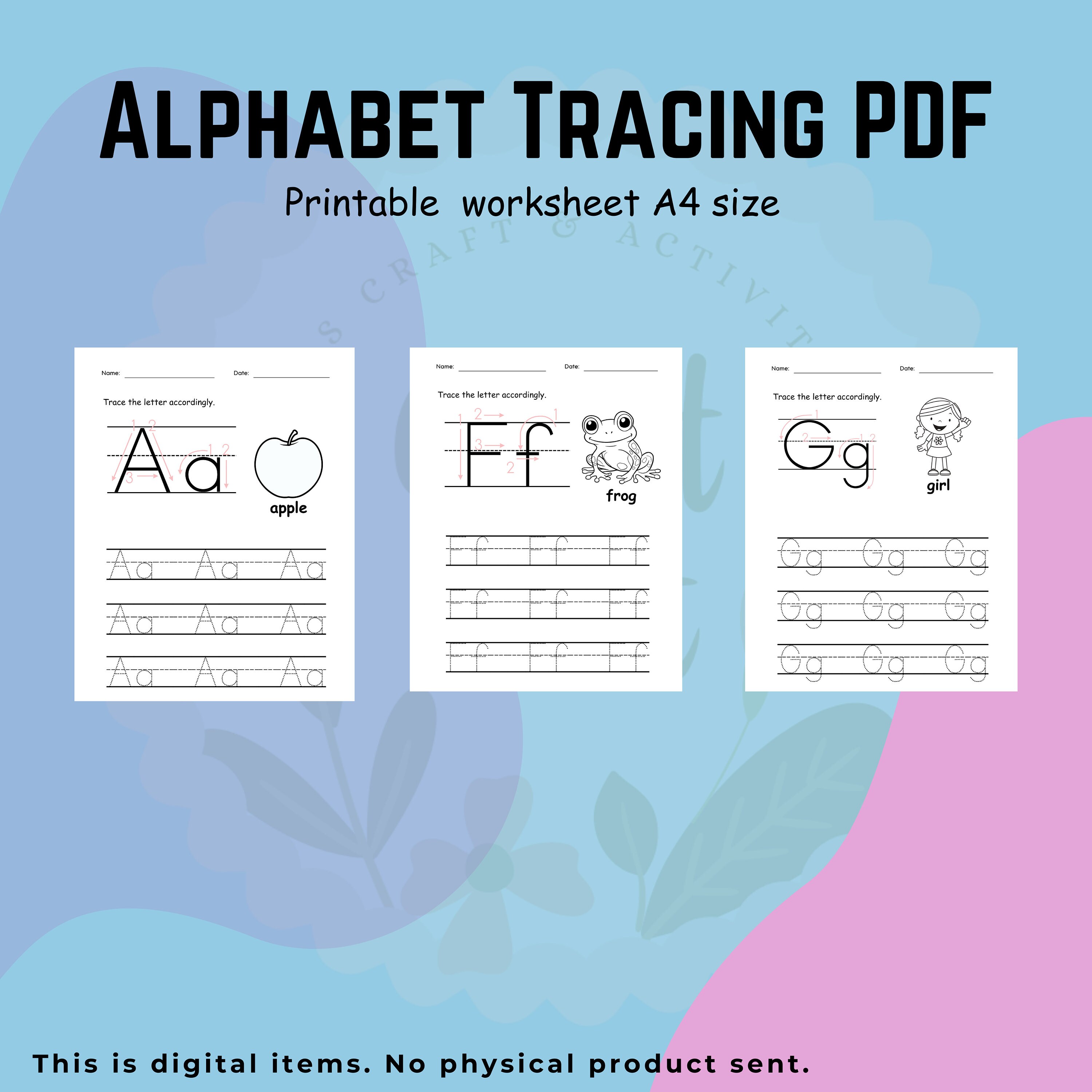 Alphabet Tracing Worksheet for Preschool - Etsy