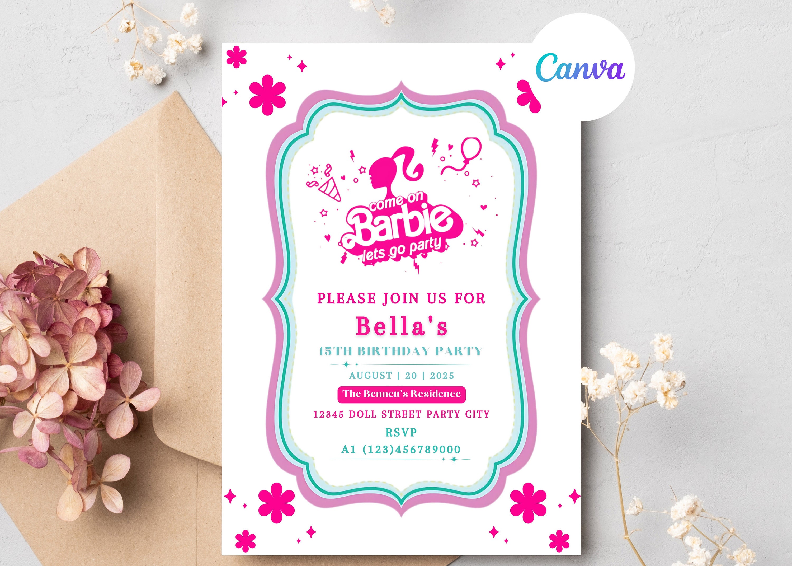 Come on Girl Pink Princess Birthday Invitation, Download and Printable ...