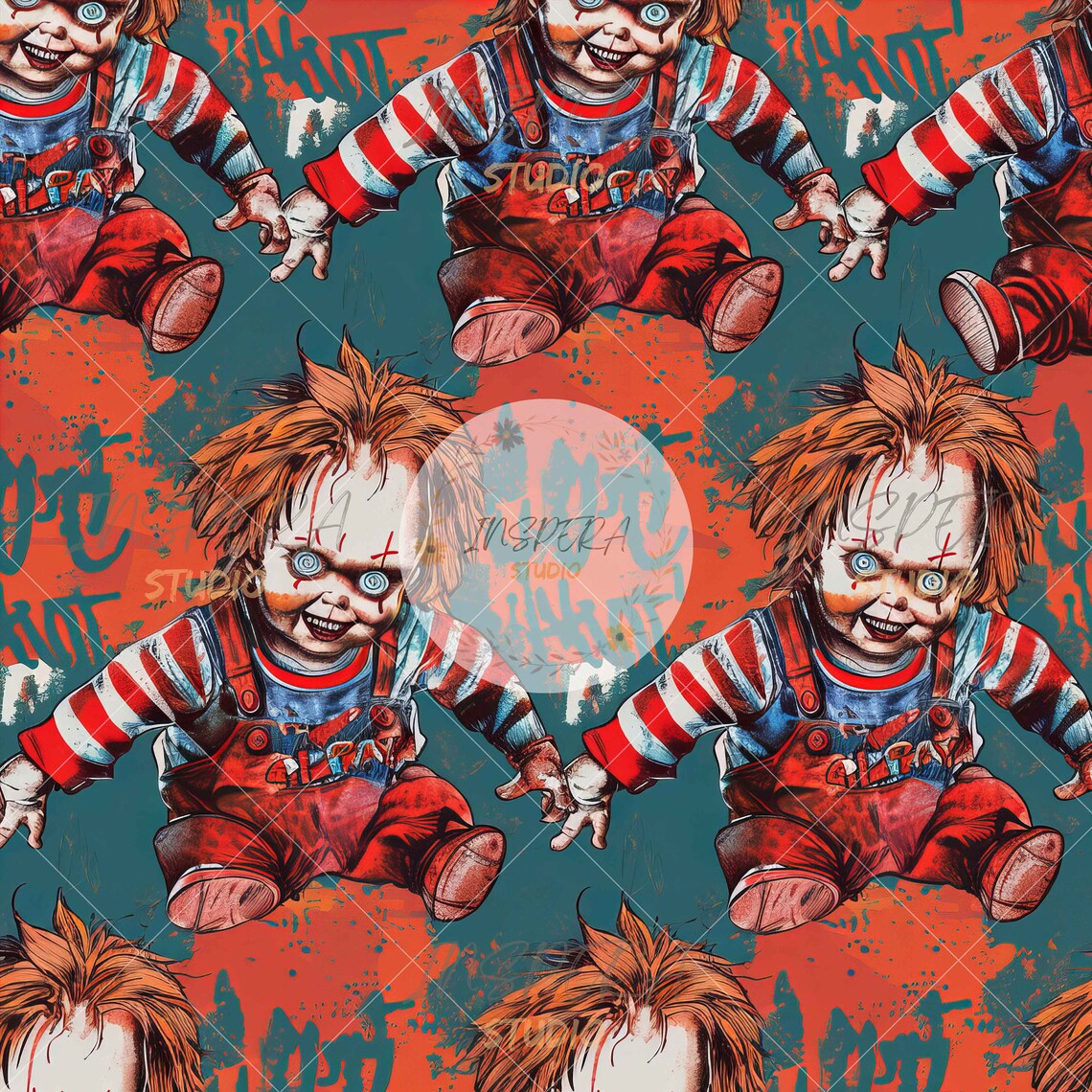 Horror Baby Chucky Movie Seamless Pattern, Horror Digital Paper, Fabric ...