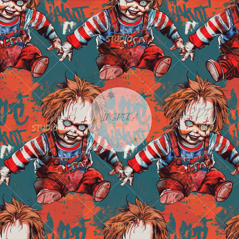 Horror Baby Chucky Movie Seamless Pattern, Horror Digital Paper, Fabric ...