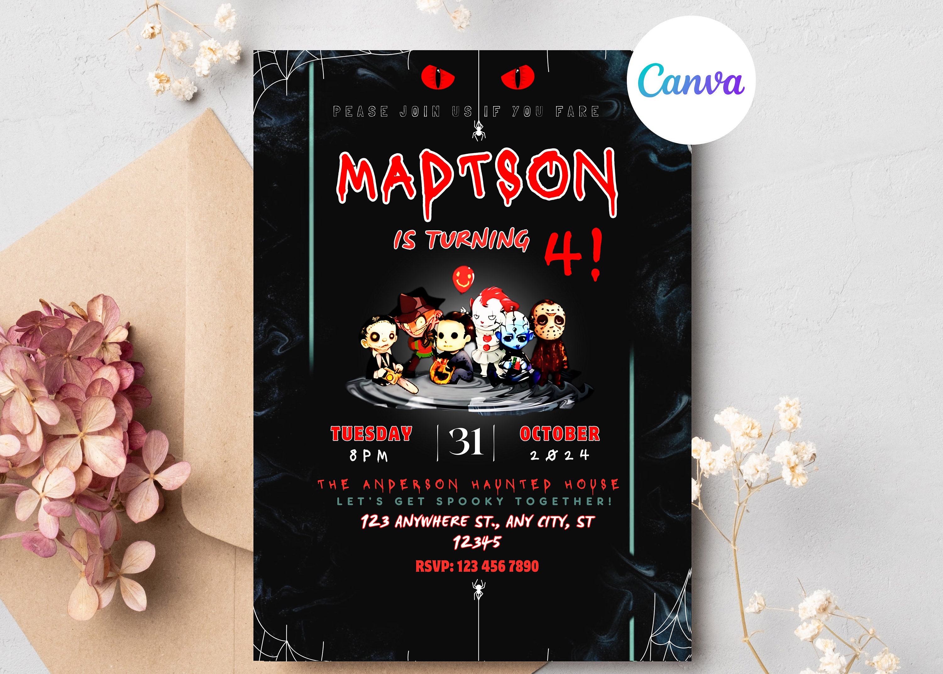 Horror Killer Birthday Party Invitation, Horror Party Invite, Editable ...