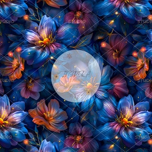 Night Glow Flower Digital Seamless Pattern File, Instant Download. - Etsy
