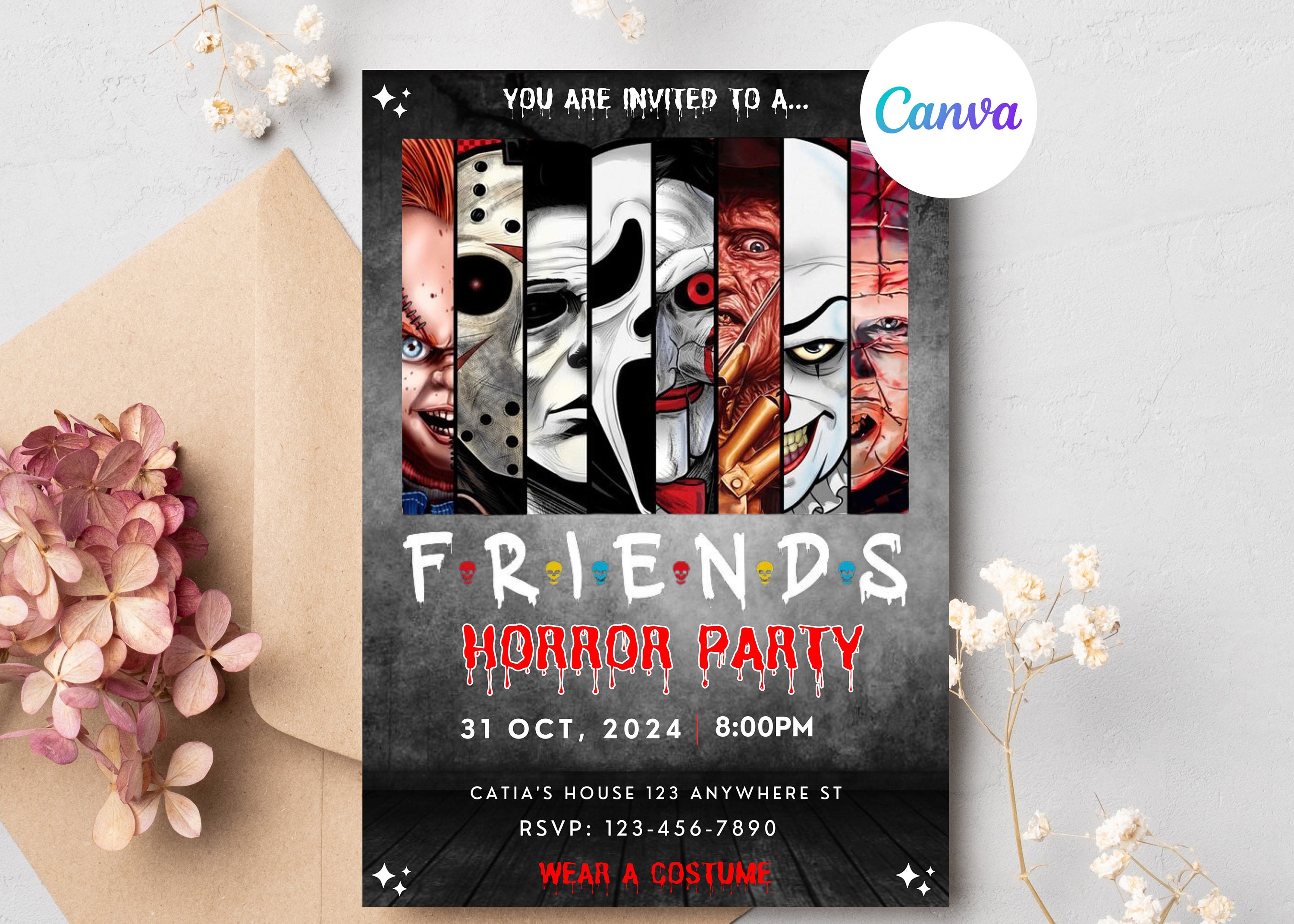 Buy Horror Killer Halloween Party Invitation, Horror Party Invite ...