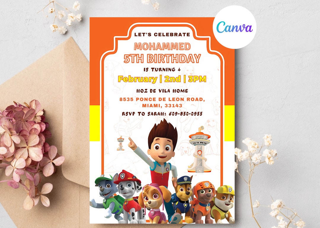 Character Dog Kids Birthday Invitation, Birthday Invite, Character ...
