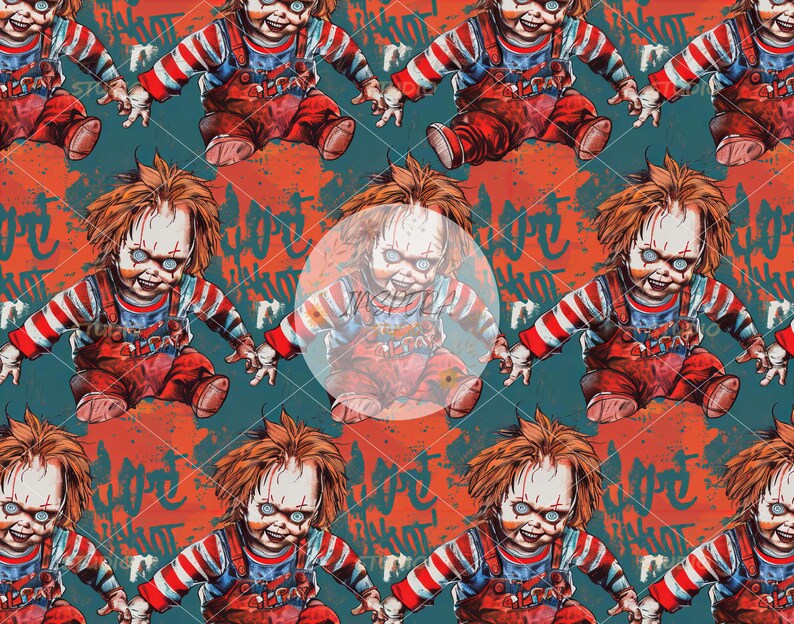 Horror Baby Chucky Movie Seamless Pattern, Horror Digital Paper, Fabric ...