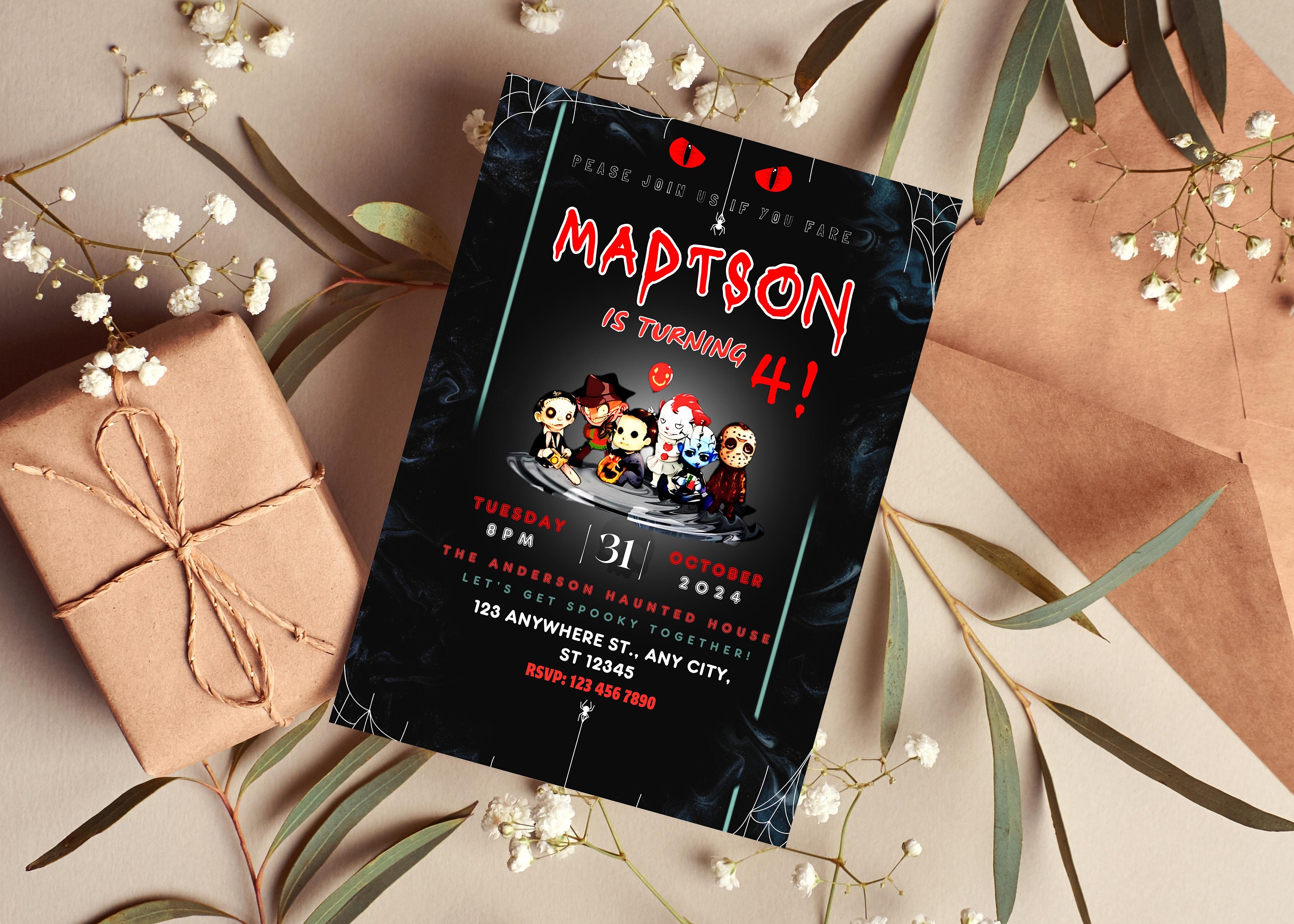 Horror Killer Birthday Party Invitation, Horror Party Invite, Editable ...
