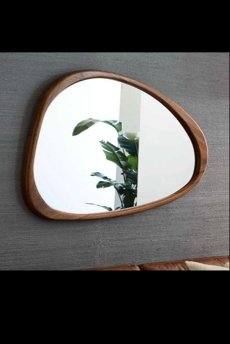 Walnut Asymmetrical Wood Mirror, Mid Century Modern Wall Decor - Etsy