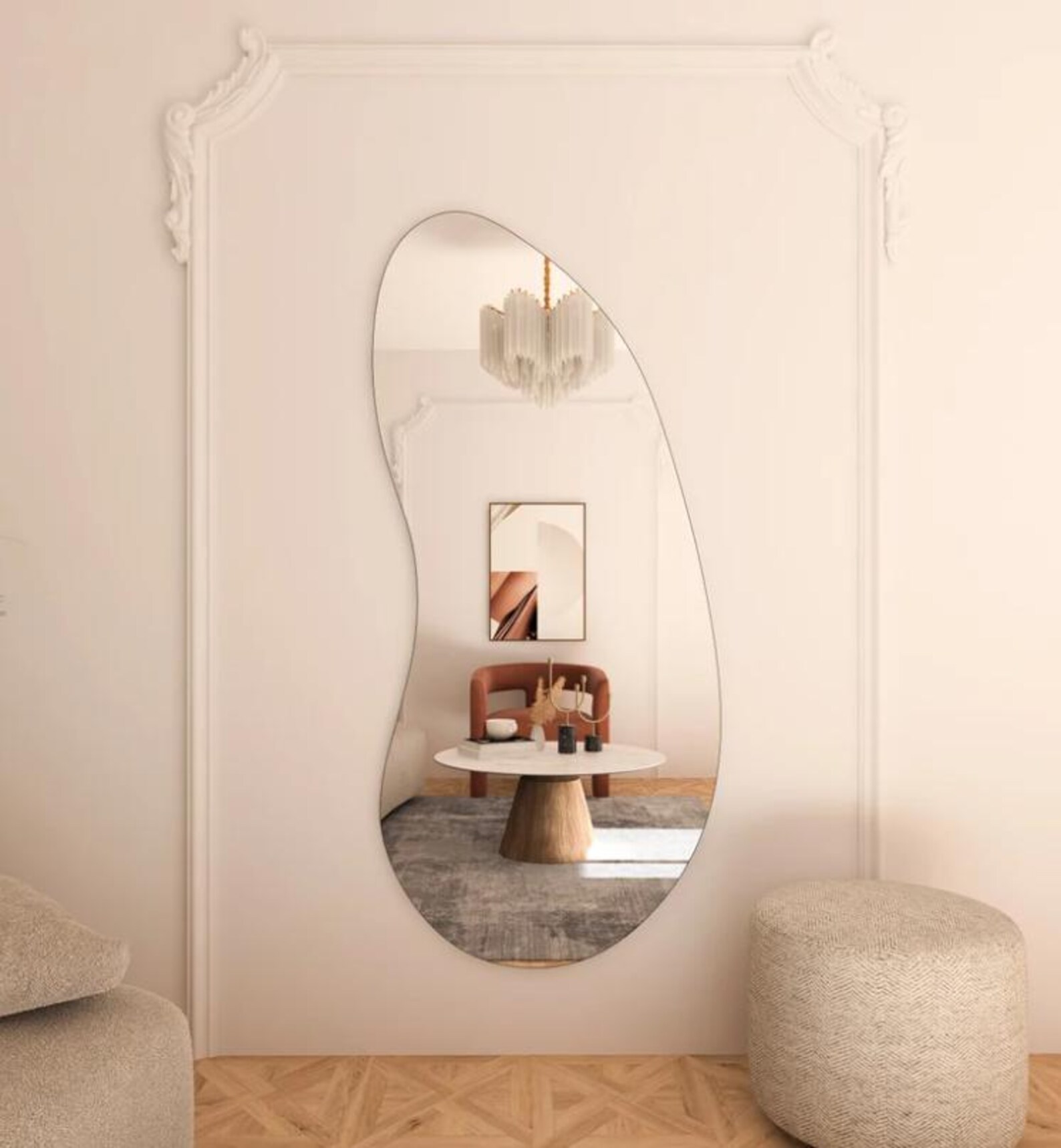 Asymmetrical Full Length Mirror, Irregular Frameless Wall Decor - Etsy