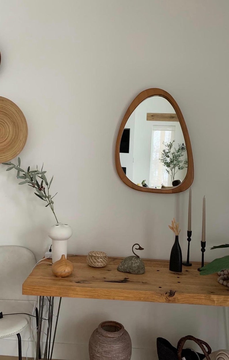 Walnut Asymmetrical Wood Mirror, Mid Century Modern Wall Decor - Etsy