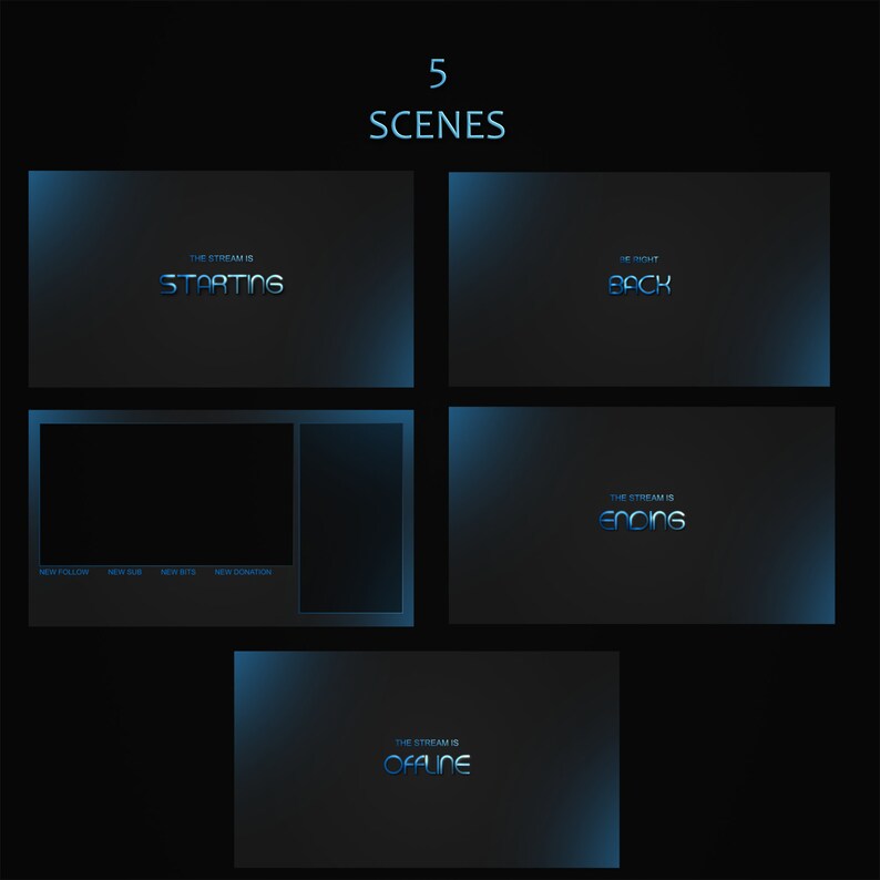 Clean Blue Streaming Overlay Package 5 Overlays, Webcam Frames, 23 ...