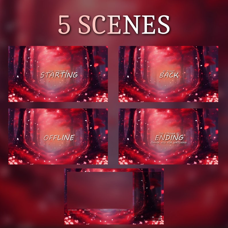 Red Forest Streaming Overlay Package | 5 Overlays, Webcam Frames, 23 ...