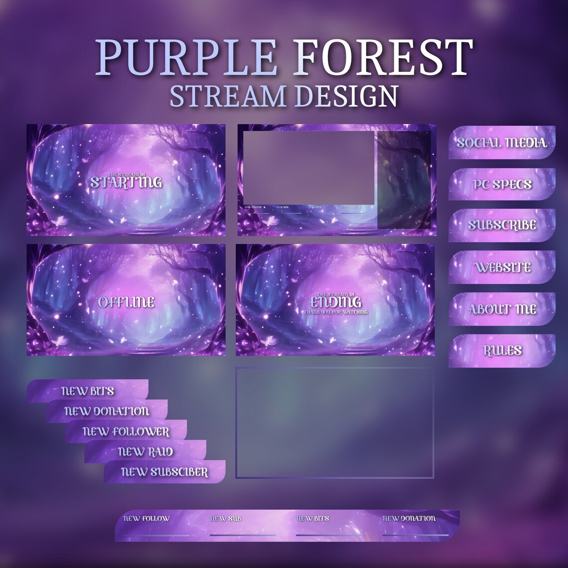 Purple Forest Streaming Overlay Package 5 Overlays, Webcam Frames, 23 ...