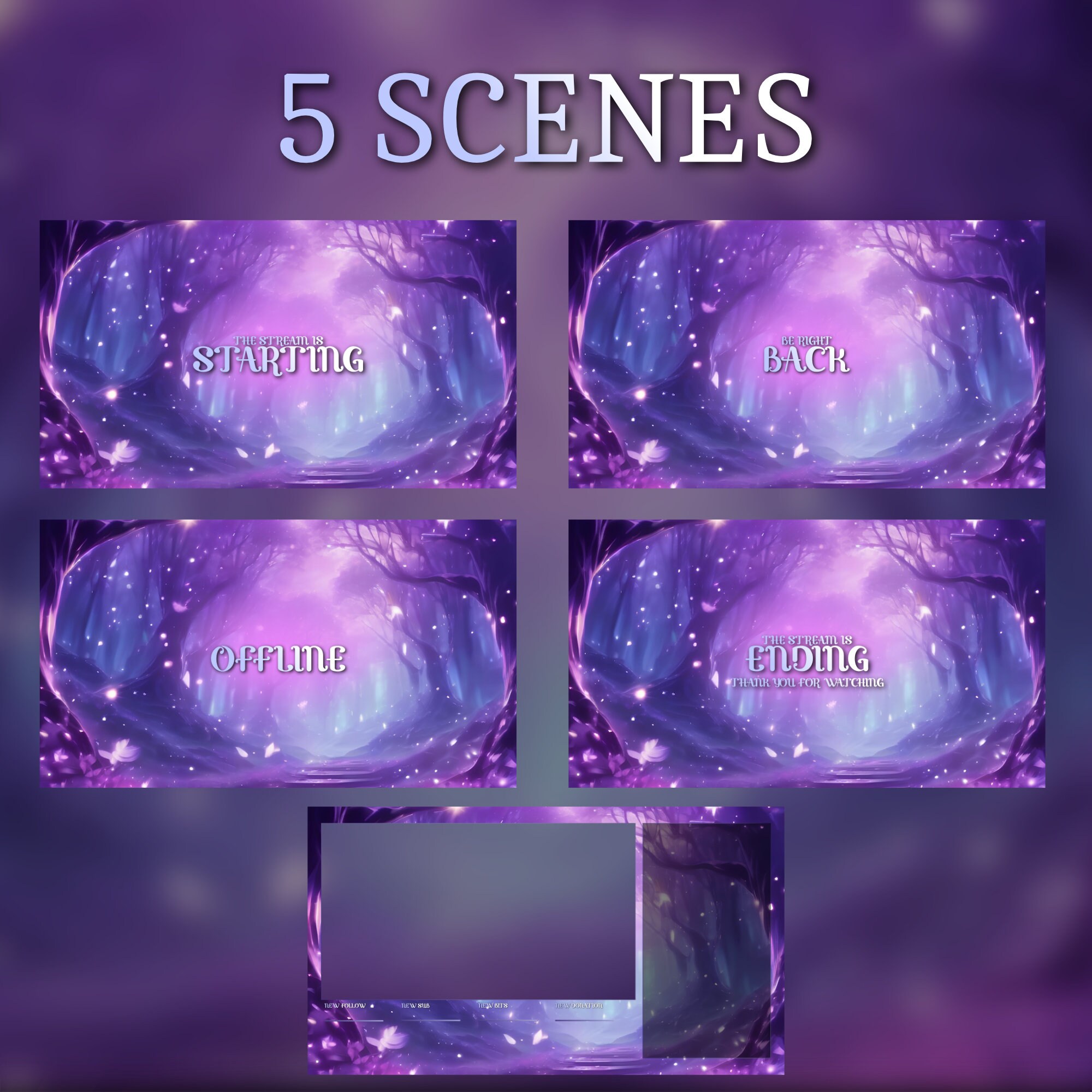 Purple Forest Streaming Overlay Package | 5 Overlays, Webcam Frames, 23 ...