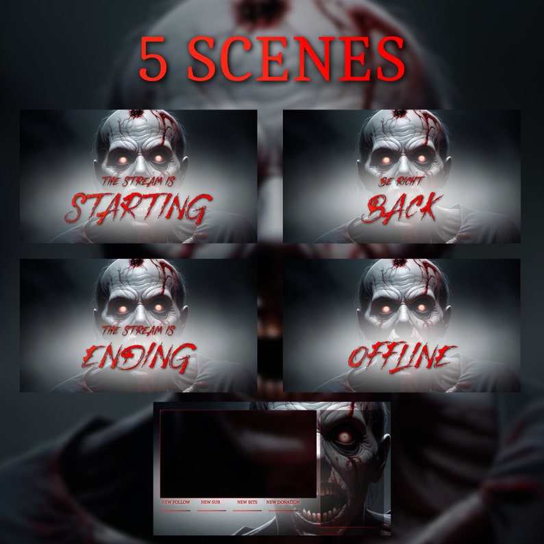 Horror Zombie Streaming Overlay Package | 5 Overlays, Webcam Frames, 23 ...