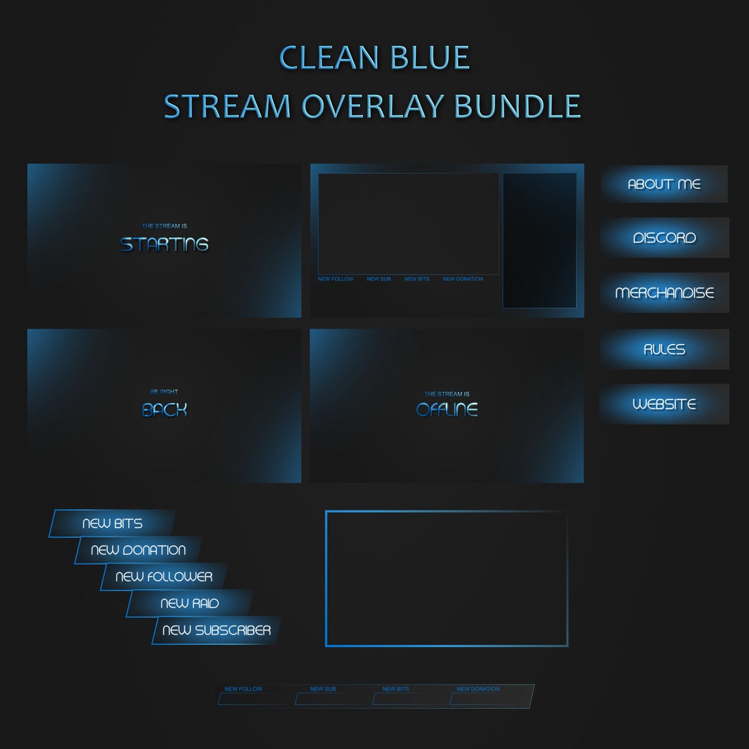 Clean Blue Streaming Overlay Package 5 Overlays, Webcam Frames, 23 ...