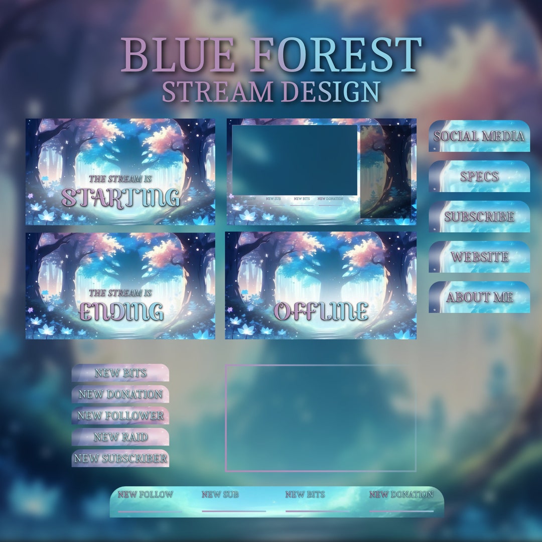 Blue Forest Streaming Overlay Package | 5 Overlays, Webcam Frames, 23 ...