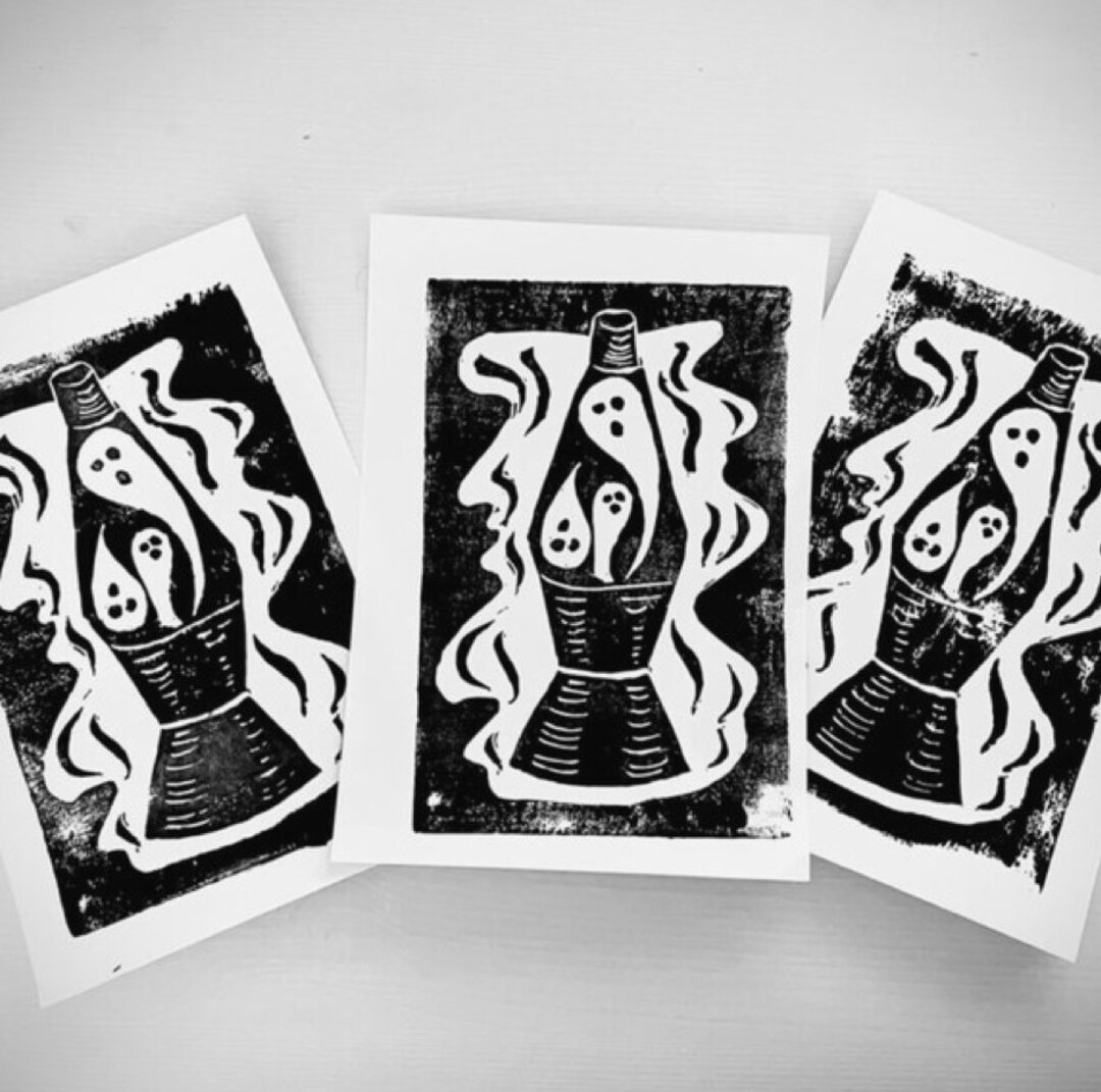 Lava Lamp Ghost Art Print Linocut Block Printing - Etsy