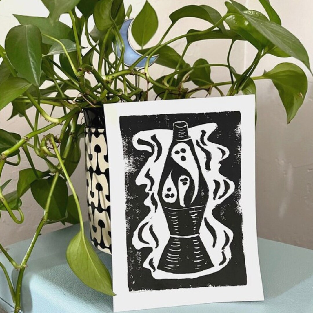Lava Lamp Art Print, Creepmas Decorations, Lava Lamp Vintage, Linocut ...