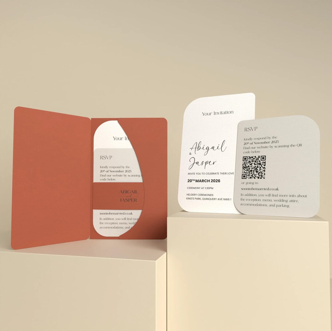Verbano Modern Curved Wedding Invitation Suite Sample Set Terracotta ...