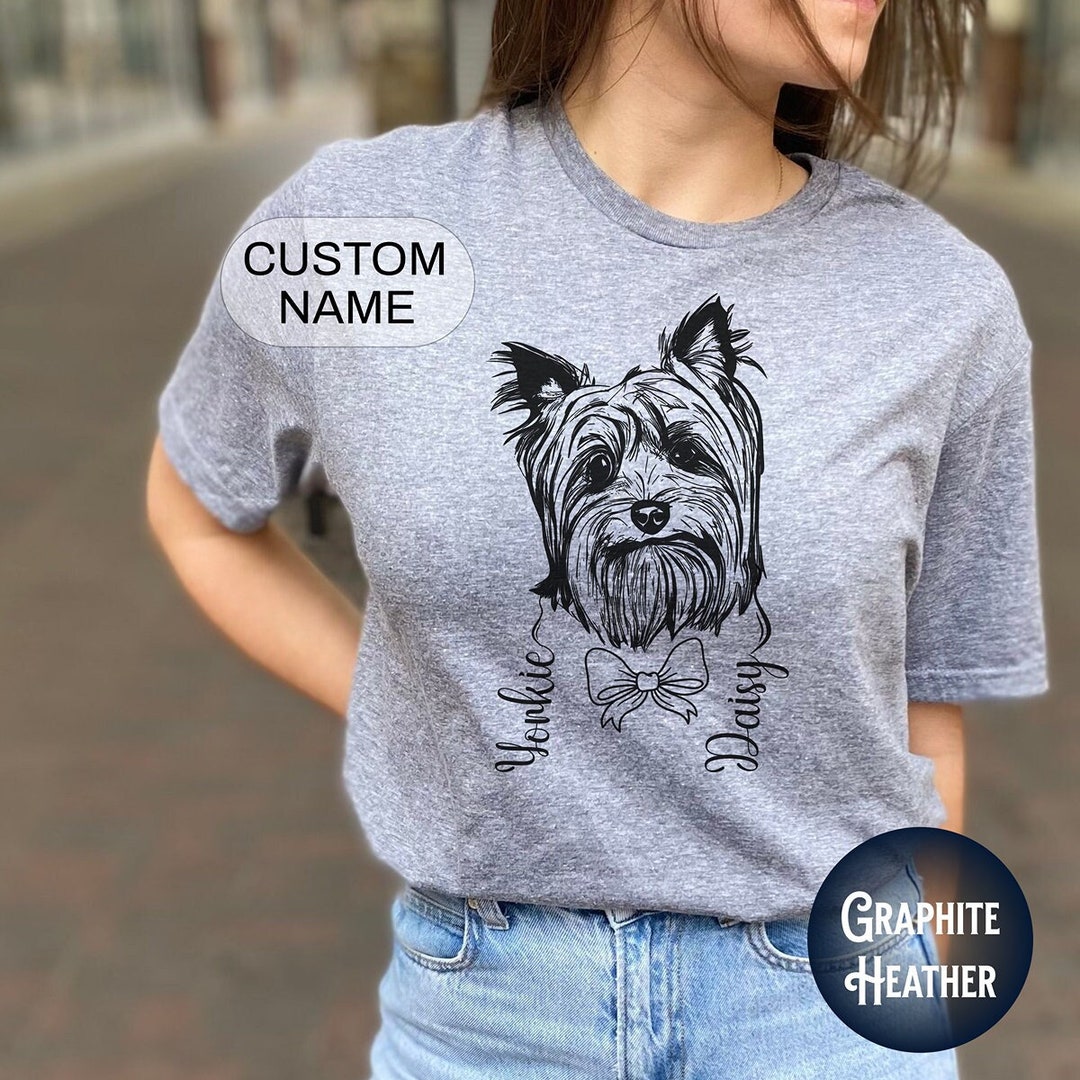 Custom Yorkie Shirt With Name, Personalized Dog Line Art Shirt, Pet ...