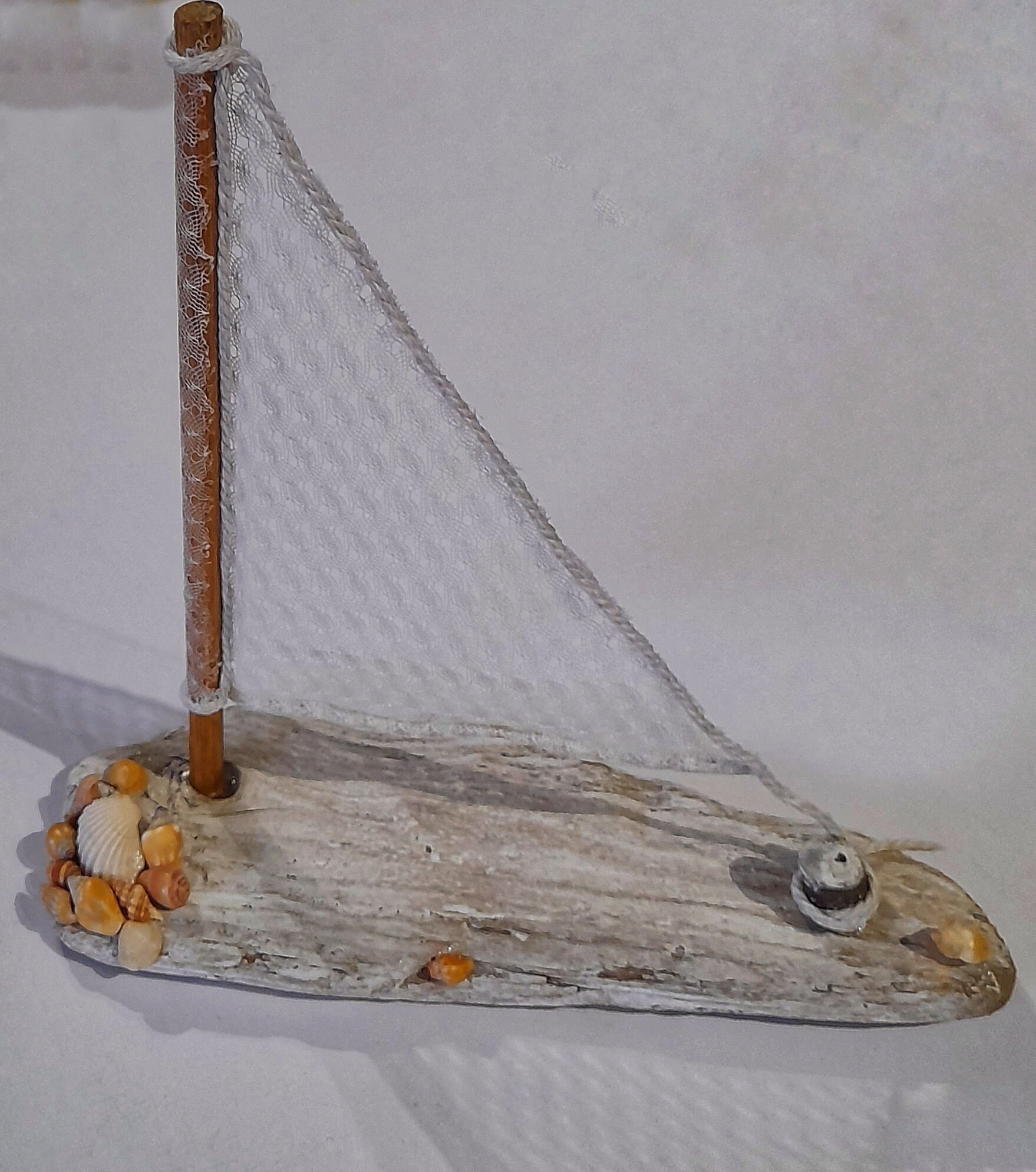 Handmade Wooden Boat, Seawood, Seashells, Lace, Rope, Handmade, Boat ...