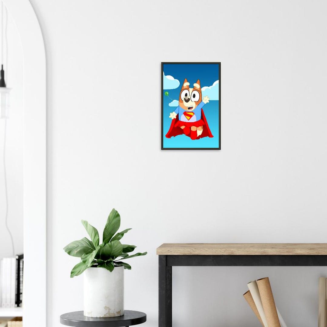 Superbingo Flying Poster Bluey Cartoon Art in Framed Design - Etsy