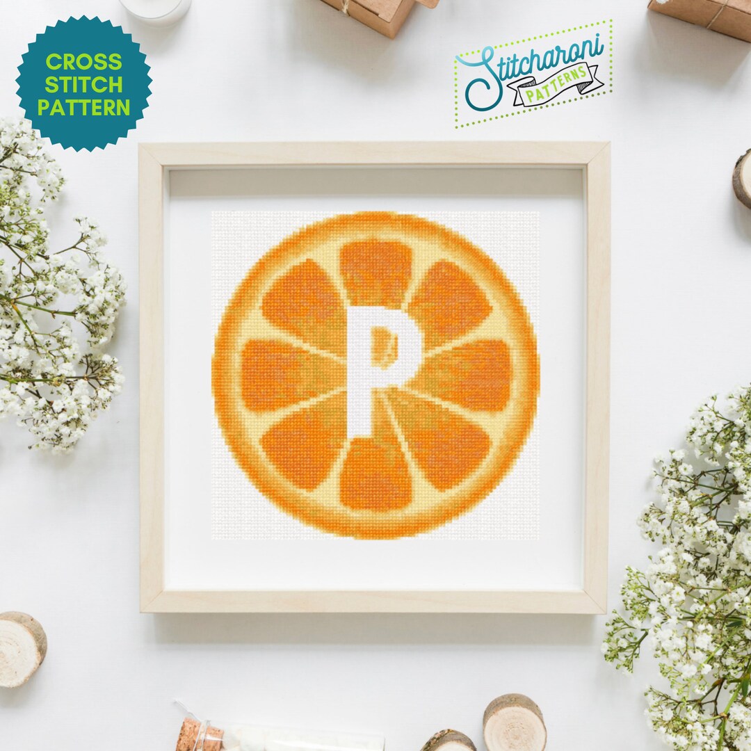Cross Stitch Pattern, Letter P, Modern Alphabet, Orange Fruity Monogram ...