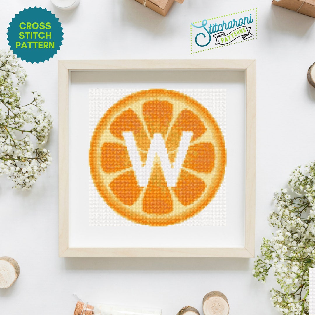 Cross Stitch Pattern, Letter W, Modern Alphabet, Orange Fruity Monogram ...